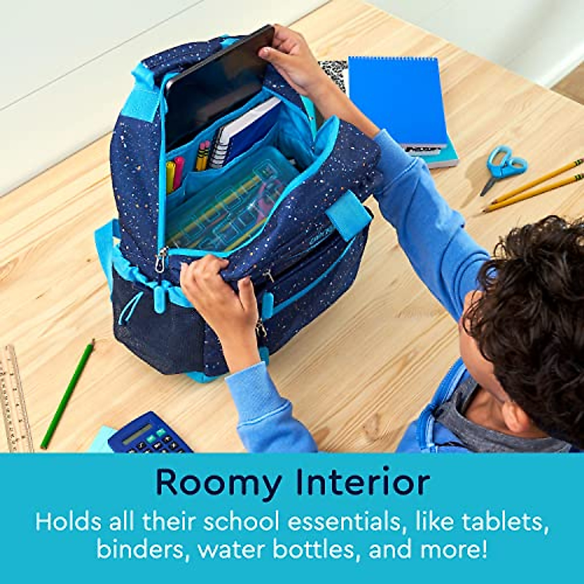 Bentgo® Kids Backpack - Confetti Edition Designed Lightweight 14” Backpack for School, Travel & Daycare - Roomy Interior, Durable & Water-Resistant Fabric & Loop for Lunch Bag (Abyss Blue)