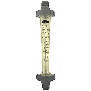 Dwyer® Polycarbonate Flowmeter, LFMC-07-A2, 0.25-2.5 GPM (1-10 LPM) Water, 1/2" MNPT, 316 SS Float.