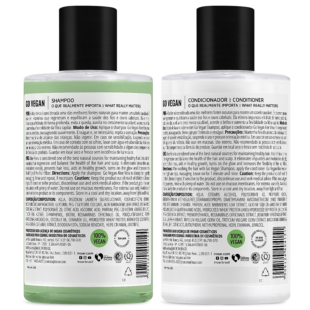 INOAR PROFESSIONAL - Go Vegan Balance Hair Shampoo & Conditioner Set with Aloe Vera (300ml/each)
