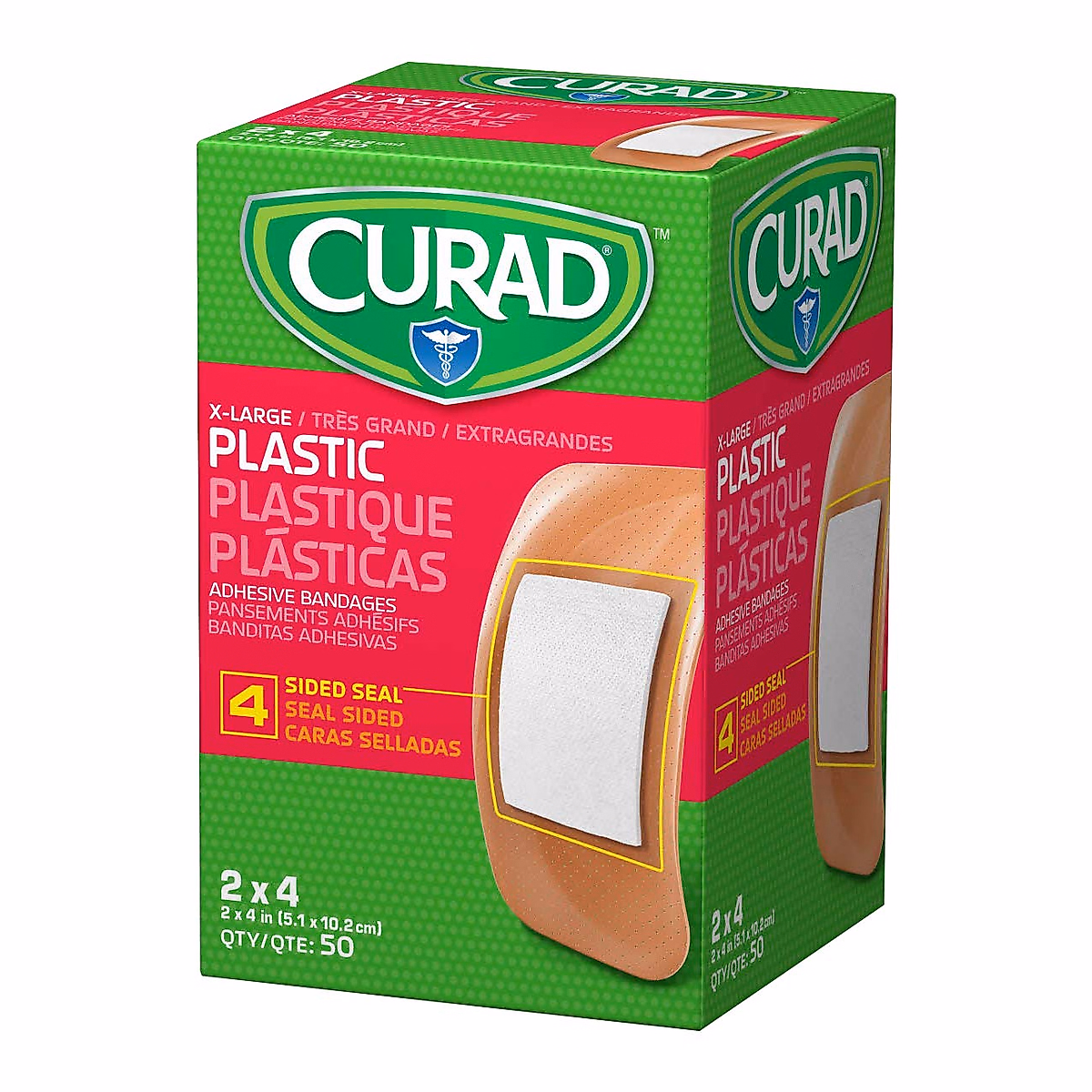 CURAD Plastic Adhesive Bandages 2" x 4", Not Made from Natural Rubber Latex, Pack of 600