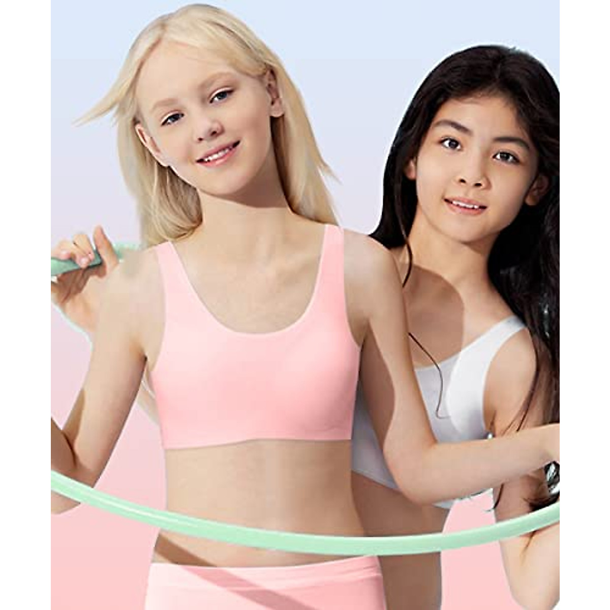 YACCA Girls Seamless Bra Ultra Comfort Soft,Removable Thin AA Cup,Invisible Dig-Free Teen Bras,Girls Training Bra 8-10 10-12 12-14 14-16 16-18 Years Old