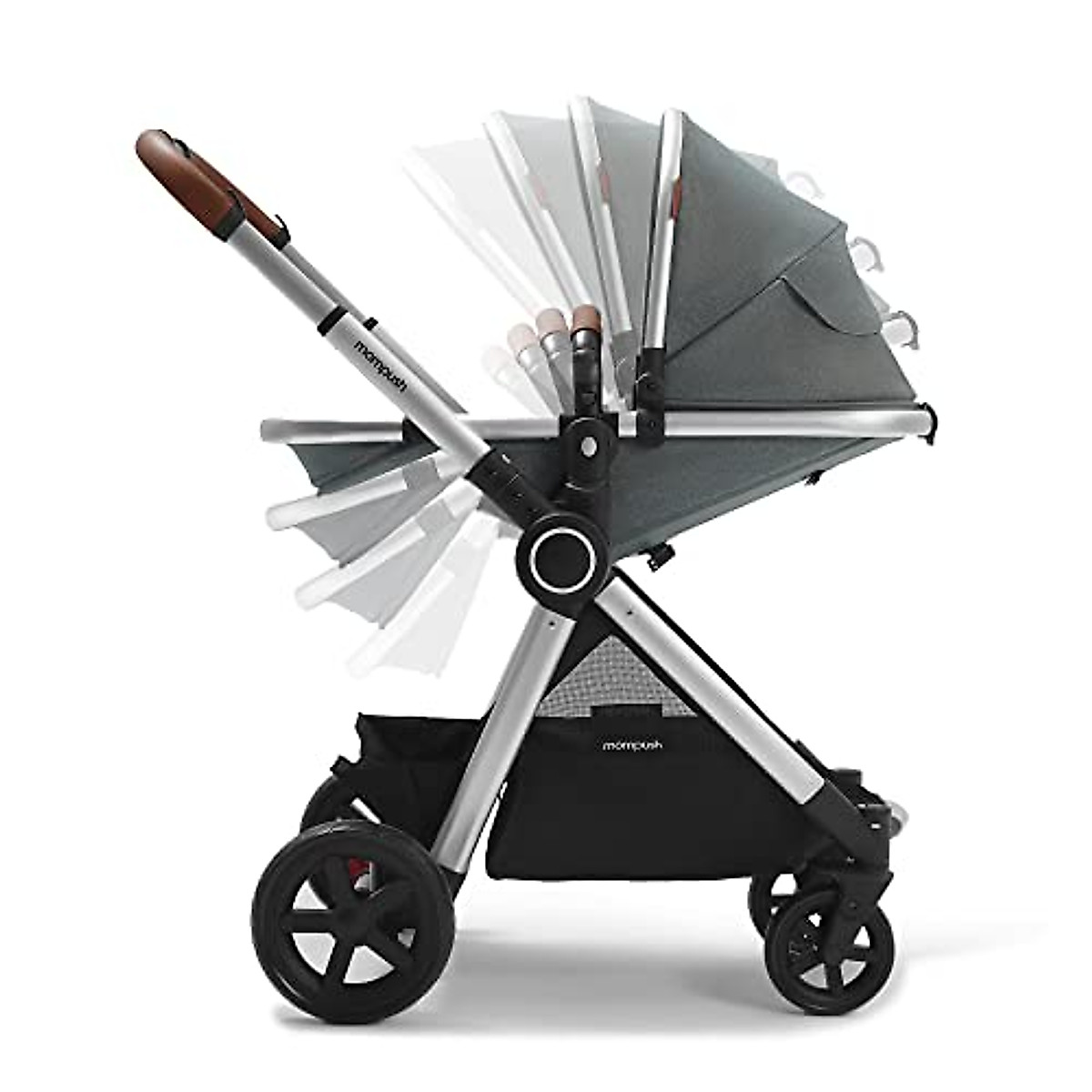 Mompush Ultimate2 Baby Stroller, Premium Convertible Full-Size Bassinet Stroller for Toddler, Newborn Stroller with Reversible Seat, One Hand Recline Pushchair Pram, Car Seat Adapter Included