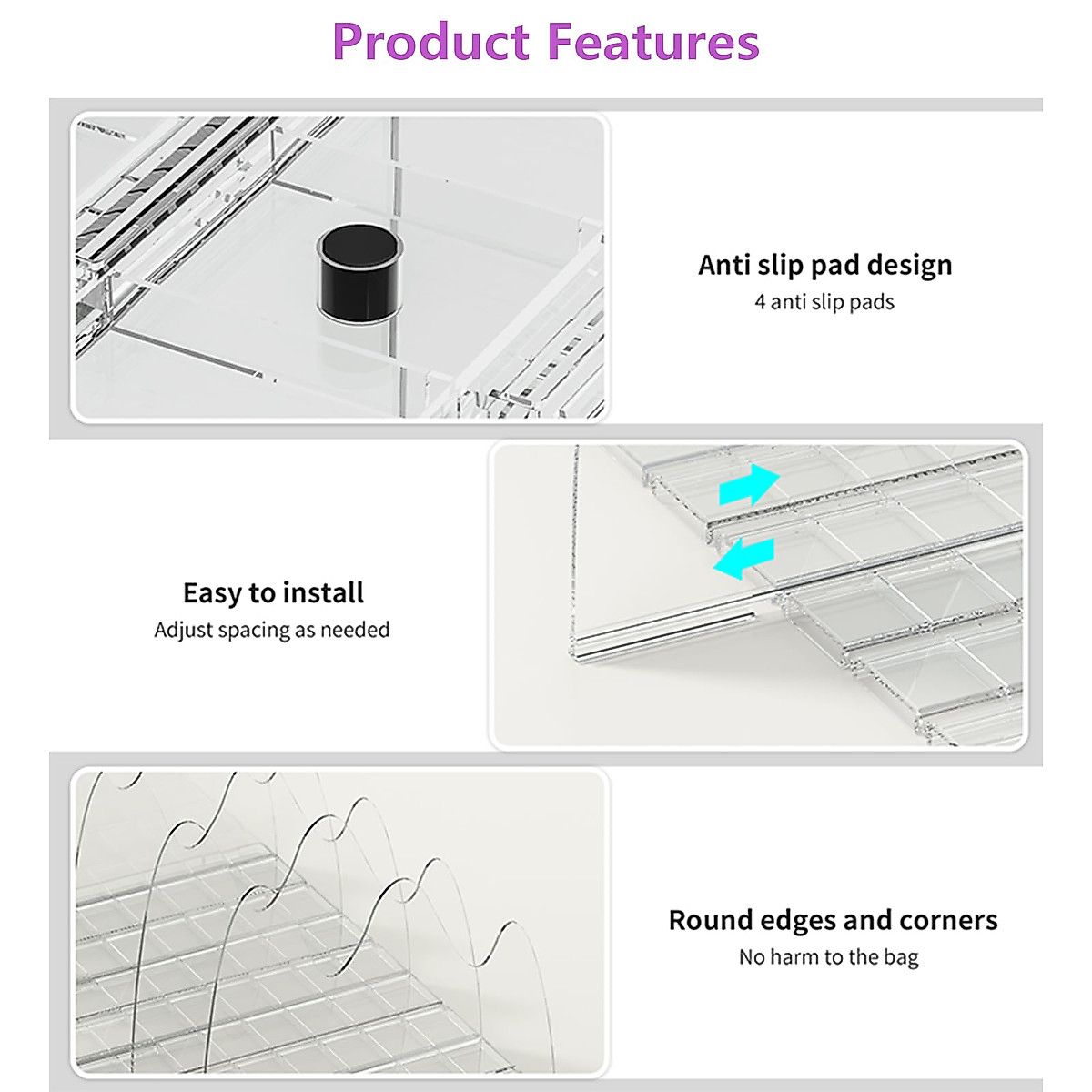 Rzmyencg Shelf Purse Dividers for Closet,8pcs Adjustable Bag Organizer Closet,Acrylic Clear Bookshelf Separator,Handbag Storage Organizer for House, Office Use