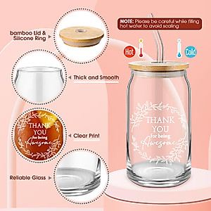 Hoolerry 9 Pcs Thank You Gifts for Women 16oz Glass Cup Motivational Pouch Employee Appreciation Keychain for Coworkers(Rainbow)