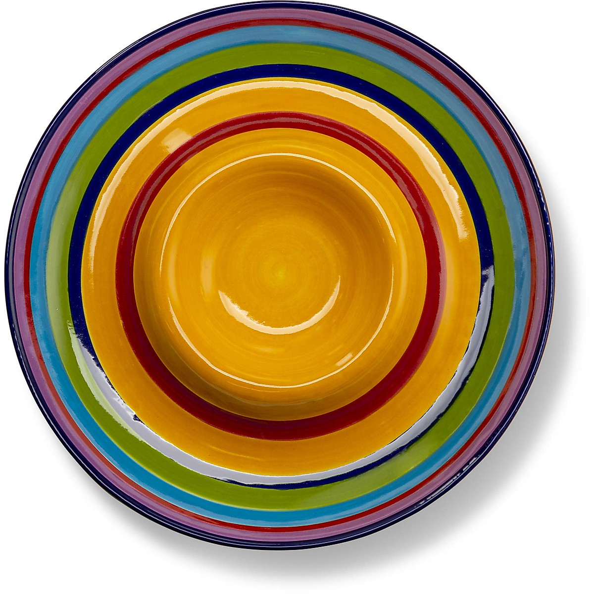 KooK Ceramic Chip & Dip Platter, Large Divided Serving Dish for Parties, Round Tray for Snacks and Appetizers, with Bowl for Dips, Dishwasher Safe, Hand-painted, Multicolor, Tinga Collection, 13 Inch