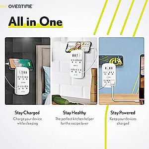 6 Outlet Extending Surge Protector, Multi Outlet Extender Wall Adapter with 4 USB Fast Charging Ports, 6 AC Outlets, Phone Mount, 1200J Surge Protection, ETL Certified (2-Pack, White)