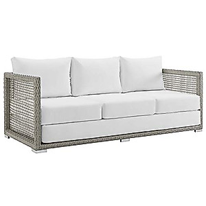 Modway EEI-2923-GRY-WHI Aura Outdoor Patio Wicker Rattan Sofa, Gray White