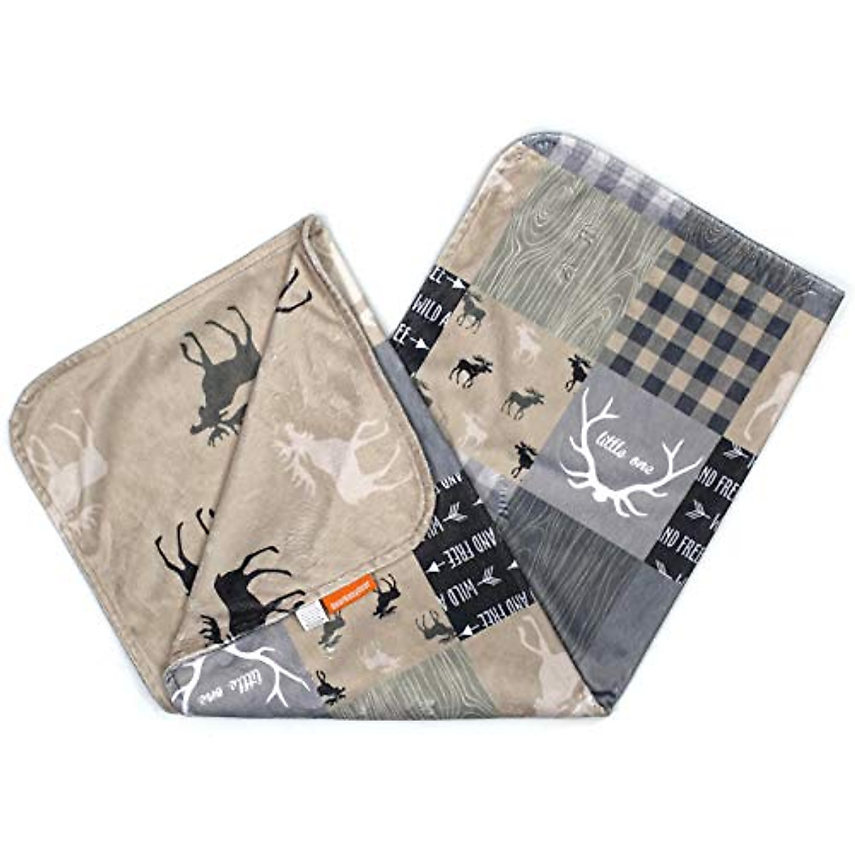 Dear Baby Gear Baby Blanket - Double Layer, Gender Neutral for Girls and Boys, Faux Quilt Soft Infant Blanket with Gray Tan Adventure and Grey Moose on Tan Design, 40x30 inches