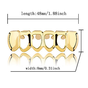 JINAO Bottom Grillz Rapper Costume Fit 18K Gold Plated Four Open Face Bottom Grills for Your Teeth for Women Men Christmas gift (Bottom))