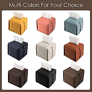 Kevancho Leather Tissue Box Cover Square, Tissue Box Holder Dispenser for Car, Home, Bathroom, Bedroom, Office, Night Stands, Desks and Tables (Yellow, Square)