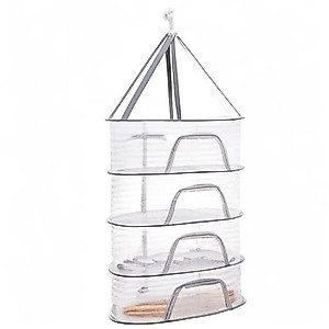 Coloch 4 Layer Herb Drying Rack with Zipper, Hanging Mesh Net Collapsible Food Drying Fish Net Hanging Basket Dryer Net for Seeds, Buds, Fruits, Vegetables, Herbs, Fish, Clothes, Doll