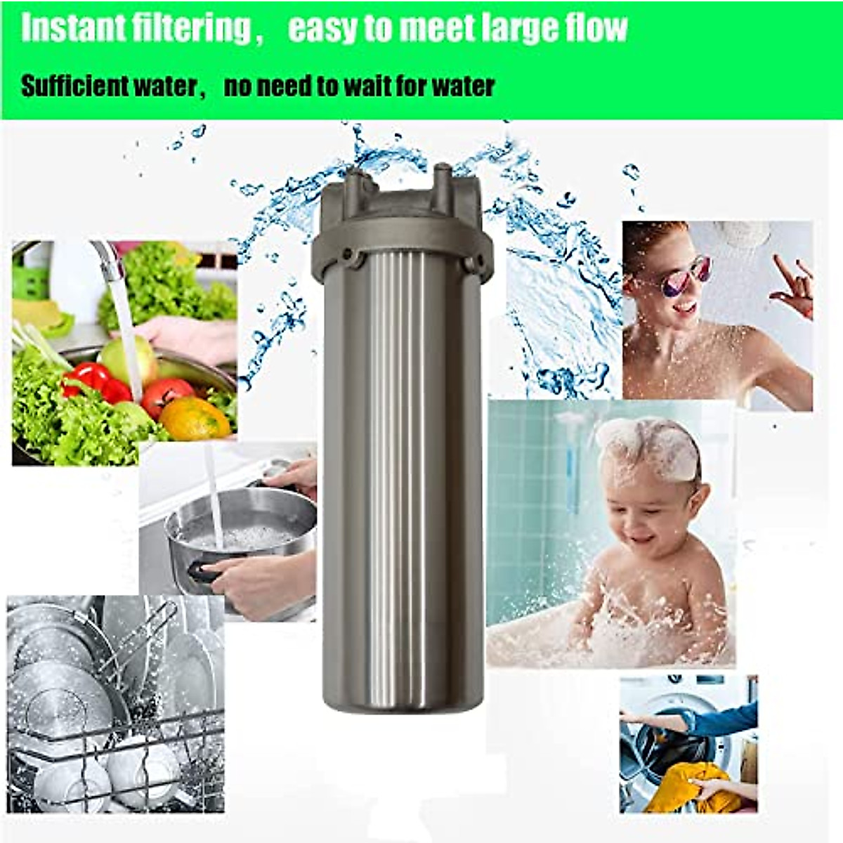 INTBUYING Heavy Duty Water Filter Shell Housing Whole House Water Purification of 304 Stainless Steel -5 inch Filter 3/4 inch NPT Inlet and Outlet with Bracket and Wrench Pin