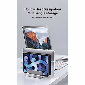 BEQU 4-in-1 Vertical Laptop Stand/Holder (Silver), 2 laptops/2 Phones simultaneously, Heavy Duty Aluminum, Anti-Slip Silicone Pad, Adjustable, Fits All IPADs/Tablets/Cell Phones/Laptops (4 Slot)