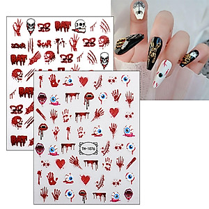 JMEOWIO 9 Sheets Halloween Glow in The Dark Nail Art Stickers Decals Self-Adhesive Pegatinas Uñas Skull Horror Nail Supplies Nail Art Design Decoration Accessories