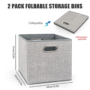 Muranana Fabric Cube Organizer Box, 2Packs 11inch Foldable Cube Storage Bins Basket, Closet Organizers Box, Home Organizers with Handle for Shelves, Closet, Office, Grey