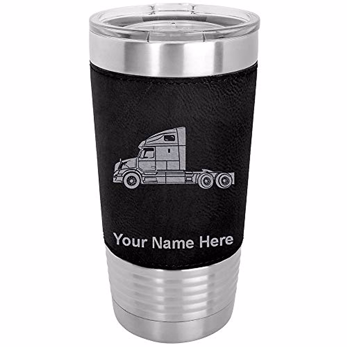 LaserGram 20oz Vacuum Insulated Tumbler Mug, Truck Cab, Personalized Engraving Included (Faux Leather, Black)