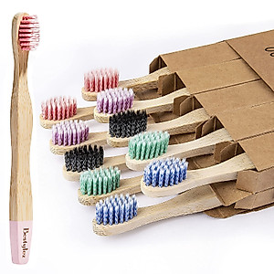 10 Pack Toddler Bamboo Toothbrushes, Extra Soft Color Spiral Bristle Suitable for Age 3+ Kids, Biodegradable Natural Wooden Toothbrush