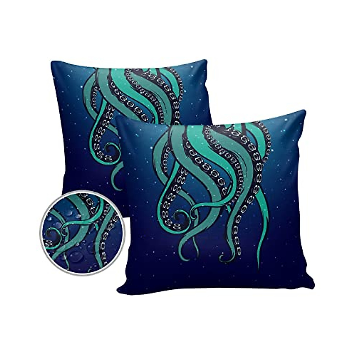 Outdoor Waterproof Throw Pillow Covers 2 Pack Square Pillowcases Underwater Octopus Tentacles Pillow Protectors Decorative Cushion Cases for Patio,Garden,16x16 Inch