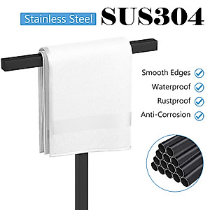 Pynsseu Hand Towel Holder Stand, Matte Black SUS304 Stainless Steel Freestanding T-Shape Towel Bar Rack for Bathroom Kitchen Vanity Countertop
