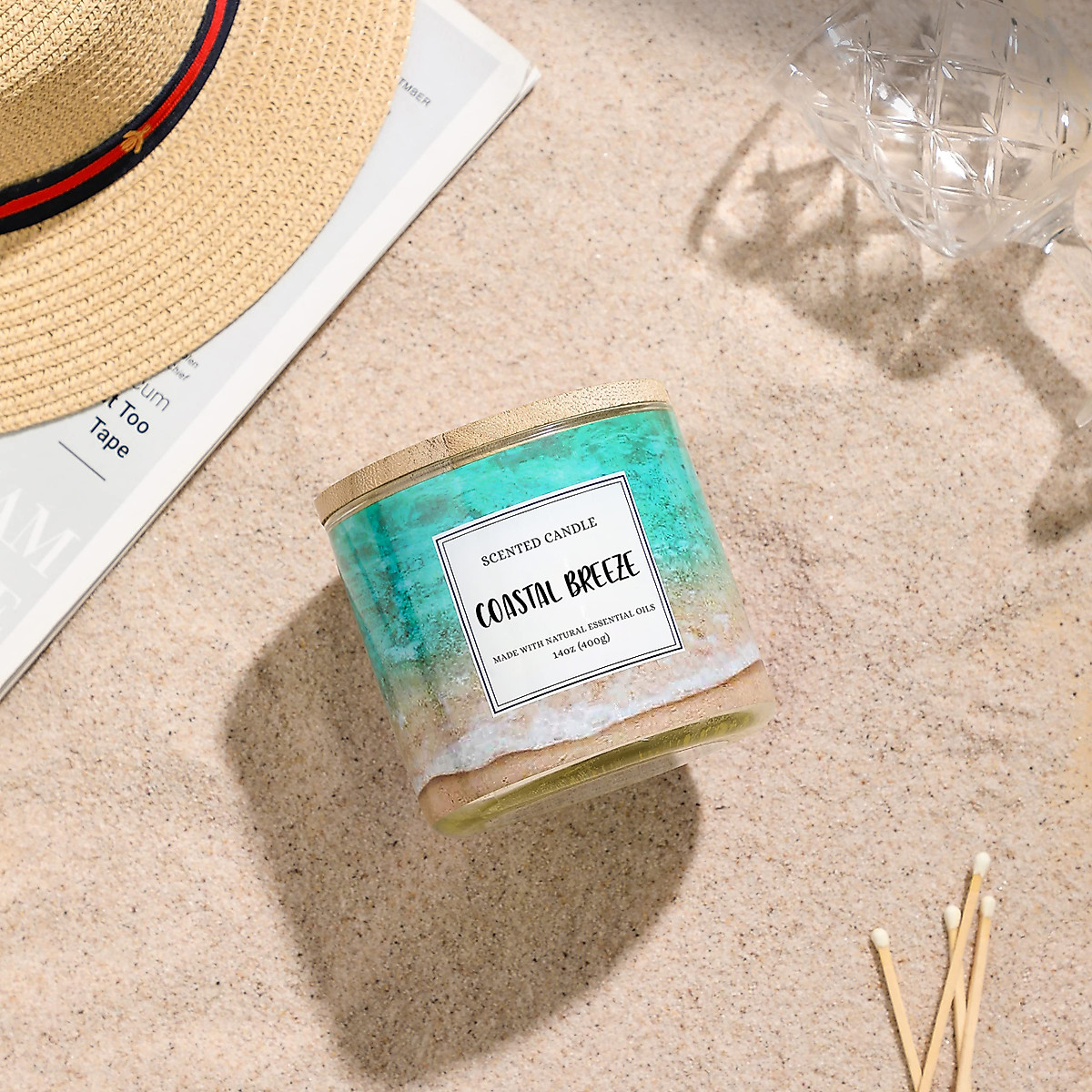 Candle Coastal Breeze Scented Candle, Natural Soy Wax with 3 Wicks Large Candle, Up to 40 Hours Burning Time,14 oz Candle Gift for Women and Men