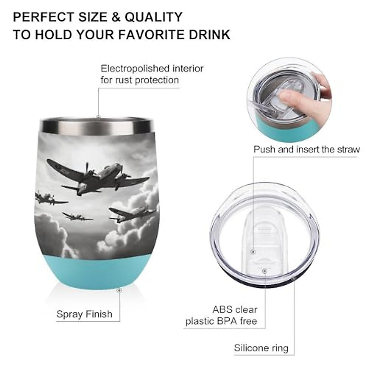 WYUSPGK 304 Stainless Steel Insulated Cup, World War Print Smooth Rim, Durable & Reusable - Perfect for Office, Home, And Travel