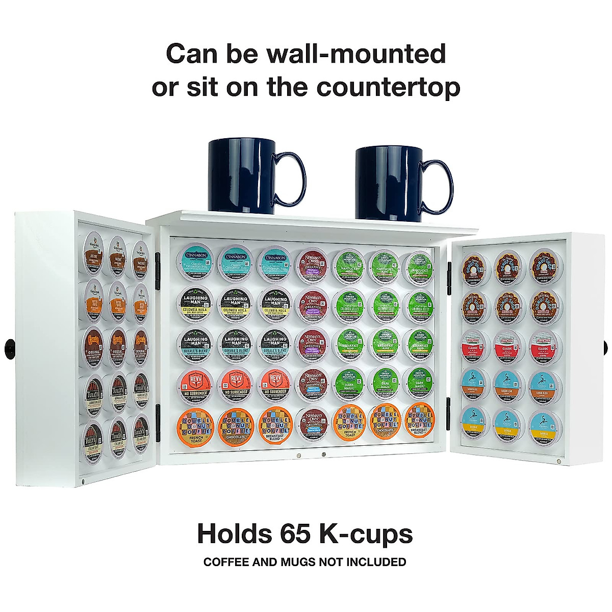 Excello Global Products Barndoor K Cup Cabinet - Wall-Hanging or Standing - Holds 65 K Cups (Brown)