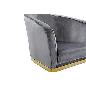 Iconic Home Siena Accent Club Chair Shell Design Velvet Upholstered Half-Moon Gold Plated Solid Metal U-Shaped Base Modern Contemporary Grey 25.6D x 23.2W x 31.7H in
