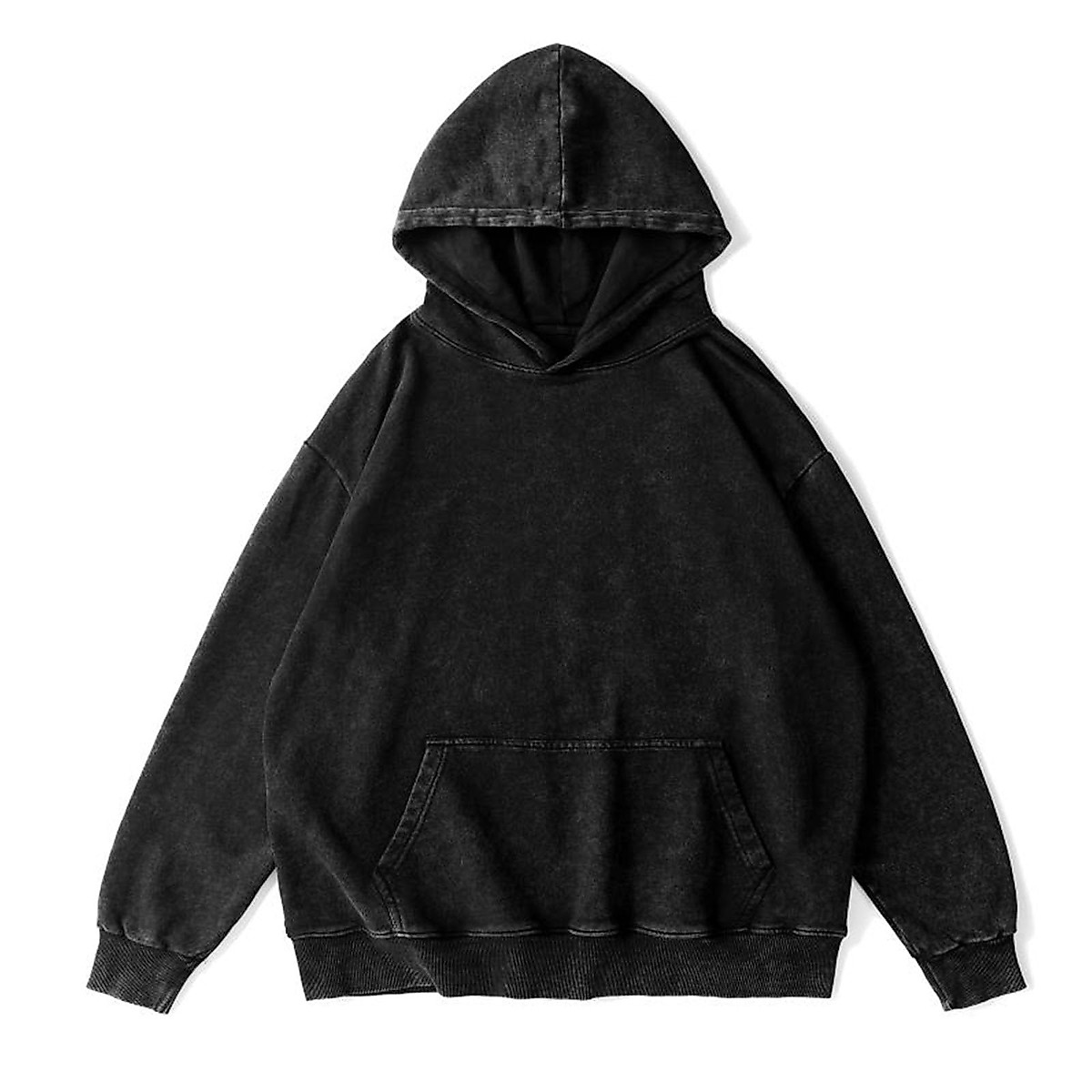 Bobeutou Oversized Hoodie Men Vintage Cotton Casual Hooded Sweatshirt Trendy Baggy Basic Hoodies Retro Pullover Streetwear (Black,2XL,XX-Large)
