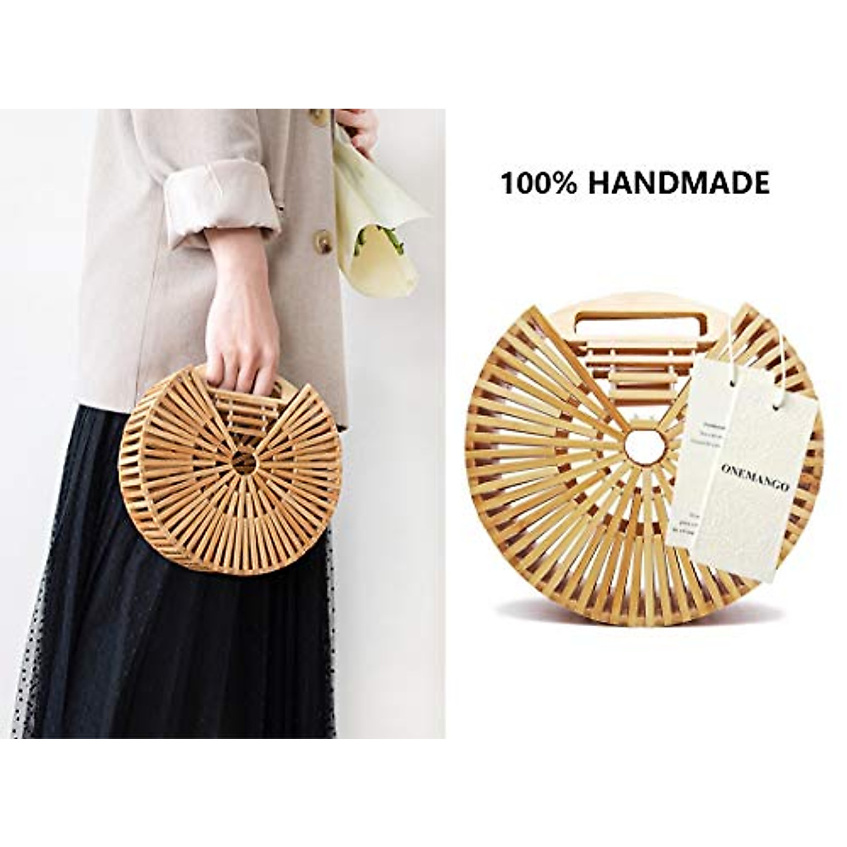 Fashion Bamboo Handbag Handmade Woven Beach bag for Womens (Bamboo)