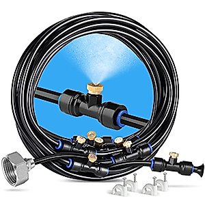 HOMENOTE Misting Cooling System, 26FT (8M) Misting Line + 7 Brass Mist Nozzles + Brass Adapter(3/4") Outdoor Mister for Patio Garden Greenhouse Trampoline for Waterpark