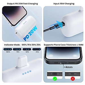 [2-Pack] Mini Portable Charger for iPhone,5200mAh Ultra Compact PD Fast Charging Power Bank,Plug-in Battery Pack Travel Cordless Phone Charger,Compatible with iPhone 14/14Pro/13/12/11/X/8/7/6plus etc