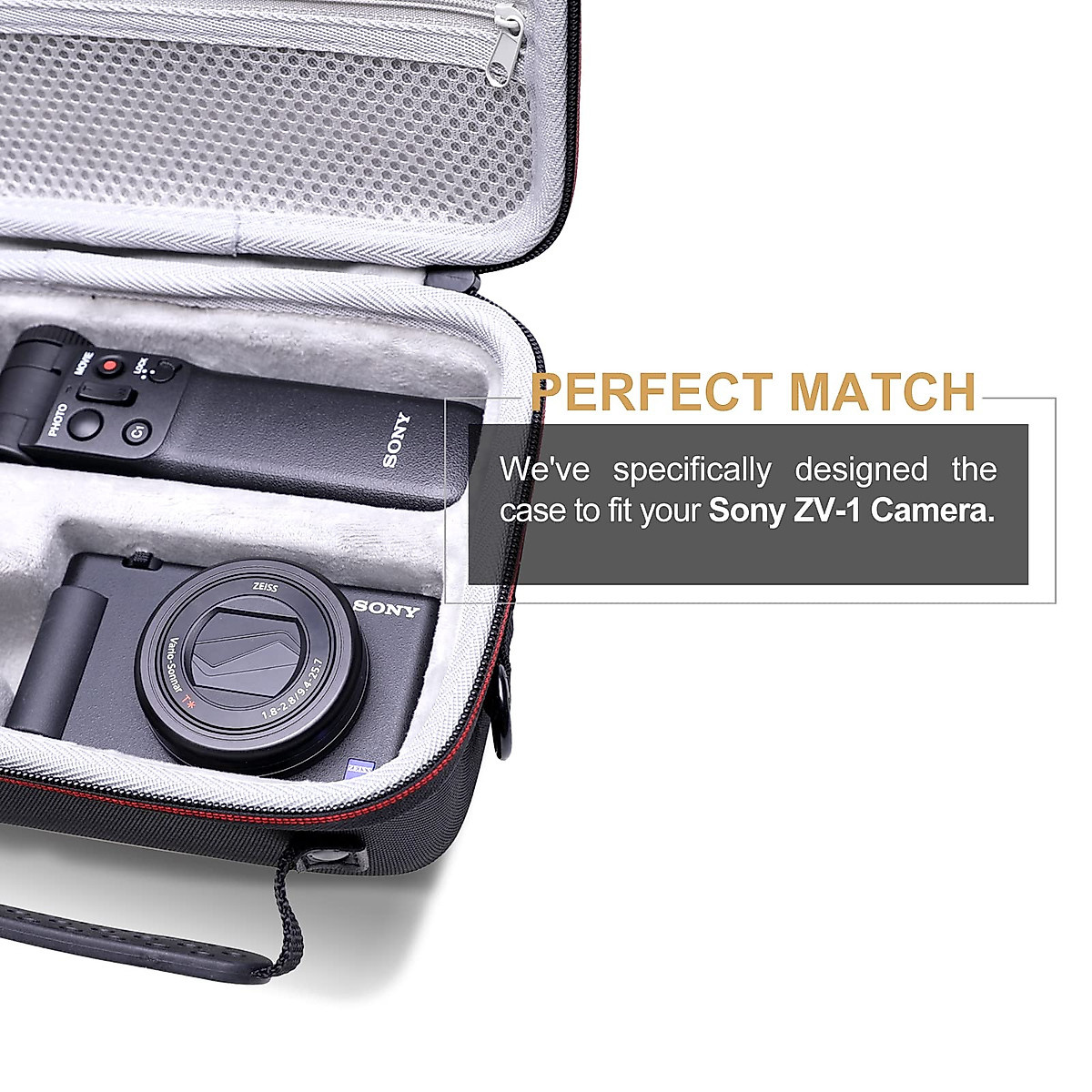 Hard Case for Sony ZV-1F / ZV-1 / ZV-1 II Digital Camera with Shoulder Strap by LTGEM, Fits Vlogger Accessory Kit Tripod and Microphone - Travel Protective Carrying Storage Bag(Black+Grey)