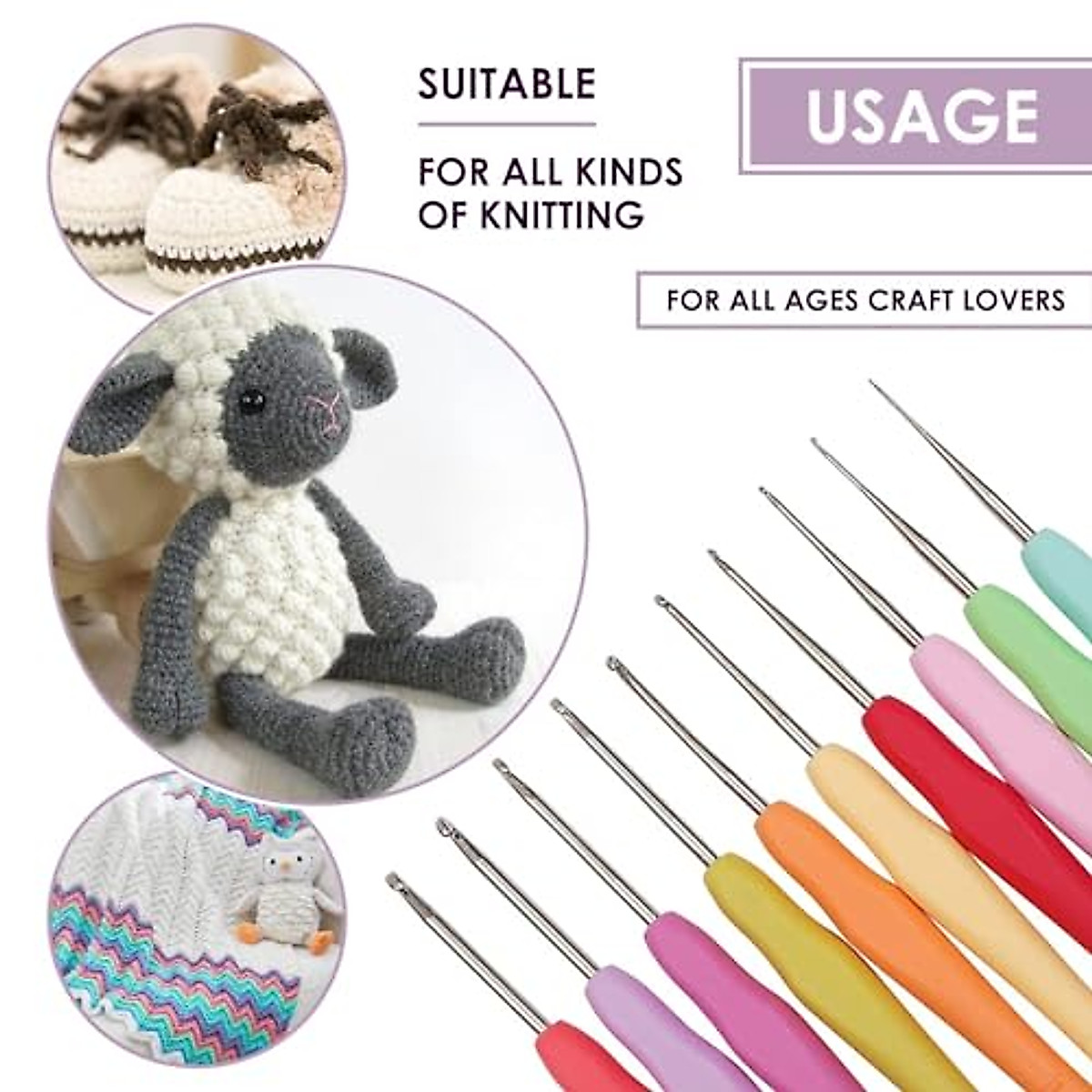 10 Pcs Ergonomic Crochet Hook Set - Aluminum Crochet Hooks with Grip Metal Crochet Hooks for Arthritic Hands - Multicolor Crochet Hooks Ergonomic Soft Grip Set of Crochet Hooks for Crocheting Yarn