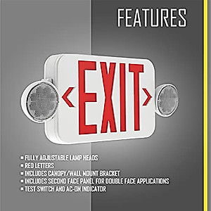 HUBBELL CCR, Remote Compatible Combination Outdoor Emergency Light and Red Letter Exit Sign, with 120/277VAC, 60Hz Input, 2 Fully Adjustable LED Lamps, 18 in x 2 in x 8.2 in, White
