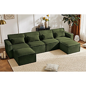 ABCASA 120" Modular Sectional Couches for Living Room, Modern 6 Seater U Shaped Sofa Couch - Boucle Green