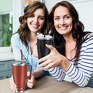 Hamino 30 oz Tumbler with Handle and Straw Lids, Double-Wall Vacuum Travel Coffee Mug with Handle, Stainless Steel Insulated Coffee Tumbler Cup for Home Office Travel HOT COLD Drinks (Black)