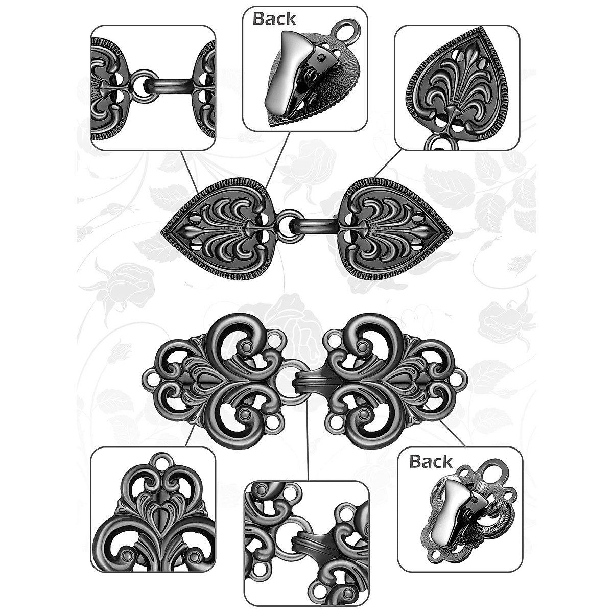 WILLBOND 4 Pieces Vintage Sweater Swirl Clip Cape Cloak Clips Retro Cardigan Clip Shawl Collar Clasp Dress Shirt Brooch Clip (Black)