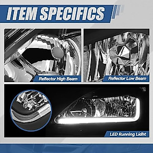 Auto Dynasty [Halogen Model Factory Style L-Styling LED DRL Headlights Assembly with Compatible with Honda Accord 7th Gen UC1 03-07, Driver and Passenger Side, Black Housing Amber Corner