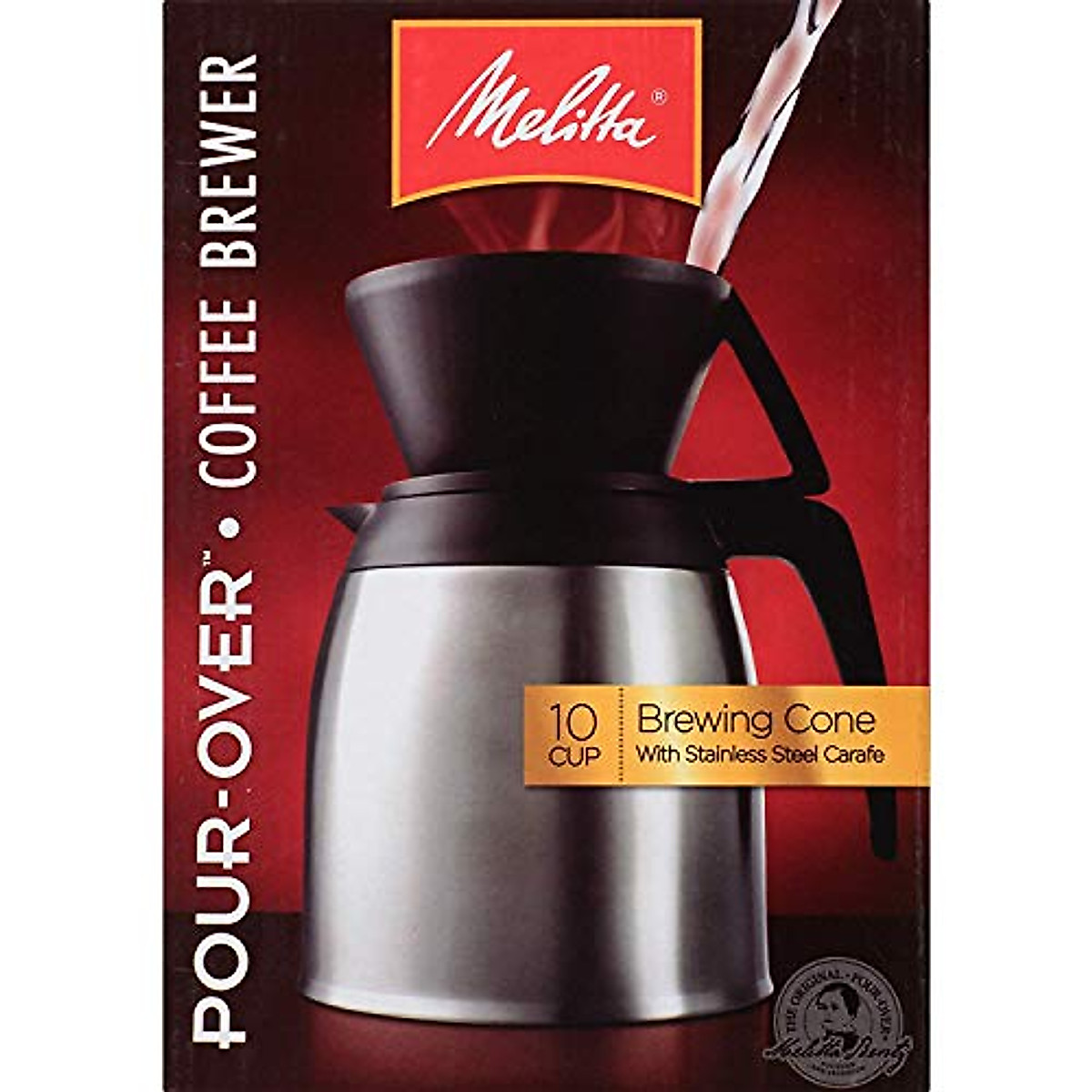 Melitta Thermal Carafe 10-Cup Pour-Over Coffee Brewer with 40 Extra #4 Natural Brown Cone Filters