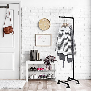 Hoolerry Industrial Pipe Clothing Rack 59.5'' Dress Hanger Coat Racks MultiPurpose Free Standing Industrial Closet Rod Standing Iron Garment Bar for Retail Vendor Closet Storage Display Hanging, Black