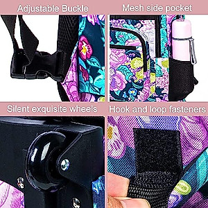 Rolling Backpack for Girls, 21 Inch Water Resistant Flowers Butterfly Bookbag with Roller Wheels, Elementary Wheeled Backpacks for Teens Students School Travel