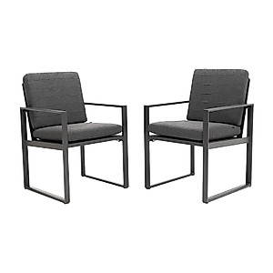 LebenLiebe Patio Dining Chairs Set of 2 Outdoor Dining Chair with Armrests and Cushions Aluminum Outdoor Furniture Armchairs Bistro Chairs,Dark Grey
