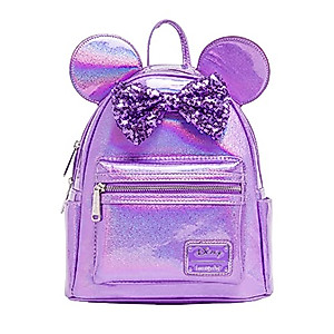 Loungefly Disney Minnie Mouse Glitter Sparkle Womens Double Strap Shoulder Bag Purse (Purple)