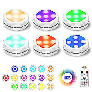 UYICOO Under Cabinet Lights, Puck Lights with Remote Battery Closet Lights Wireless Color Changing Dimmable Lighting, 3500K Led Stick on Lights with Timing, Under Counter Lights for Display Cabinet