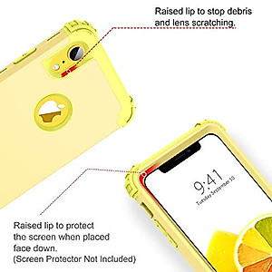 BENTOBEN iPhone XR Case, iPhone XR Phone Case, 3 in 1 Heavy Duty Rugged Hybrid Solid Hard PC Cover Soft Silicone Bumper Impact Resistant Shockproof Protective Case for Apple iPhone XR, Yellow Lemon