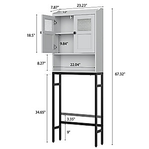 MXARLTR Over The Toilet Storage Cabinet, Bathroom Organizer Over Toilet Storage, Double Doors Over The Toilet Storage Soft Hinges above Toilet Bathroom Storage Shelf Over-The-Toilet Storage (Gray)