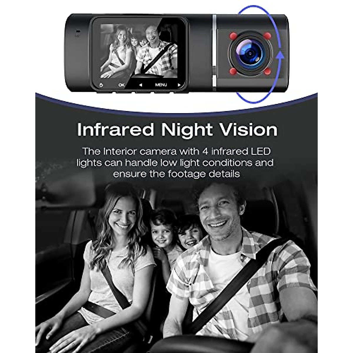 1080P Dual Dash Cam Front and Cabin Car Dashboard Camera with IR Night Vision,1.5in LCD Driving Recorder Motion Detection Parking Monitoring Accident Locked Loop Recording
