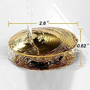 AZOS Bathroom Sink Drain Stopper Pop up Drain Without Overflow for Vessel Sink Lavatory Vanity, Brass Polished Gold Anti-Clogging Drain