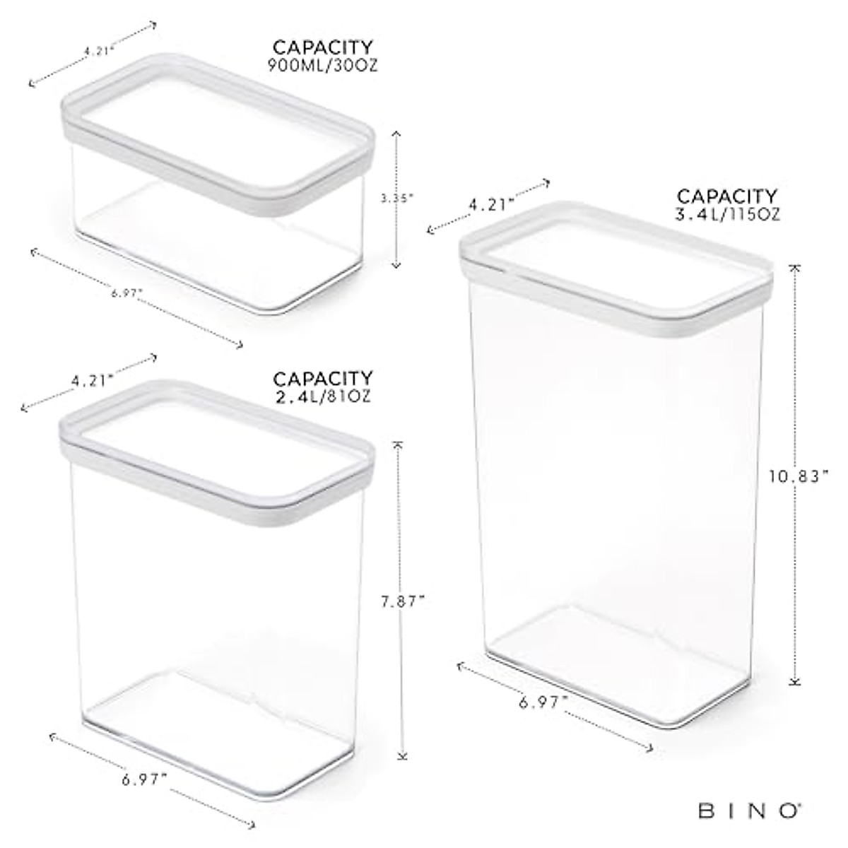 BINO | Food Storage Containers | THE SNAP+COLLECTION | Airtight Storage Containers with Lids | Kitchen & Pantry Organization | Kitchen Containers Airtight