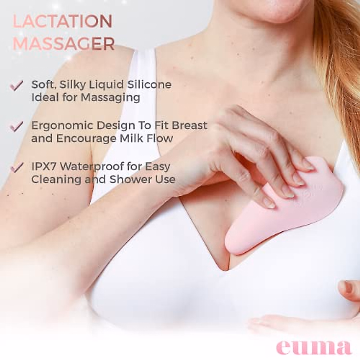 Euma Love Breastfeeding Essentials Support Kit for Nursing Moms- Vibrating Lactation Massager with Heat and Breast Therapy Pads: Improve Milk Flow, Relieve Clogged Ducts, Mastitis, and Engorgement